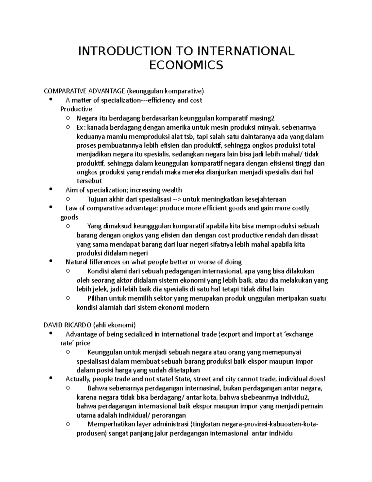 Introduction TO International Economics (WEEK 3) - INTRODUCTION TO ...