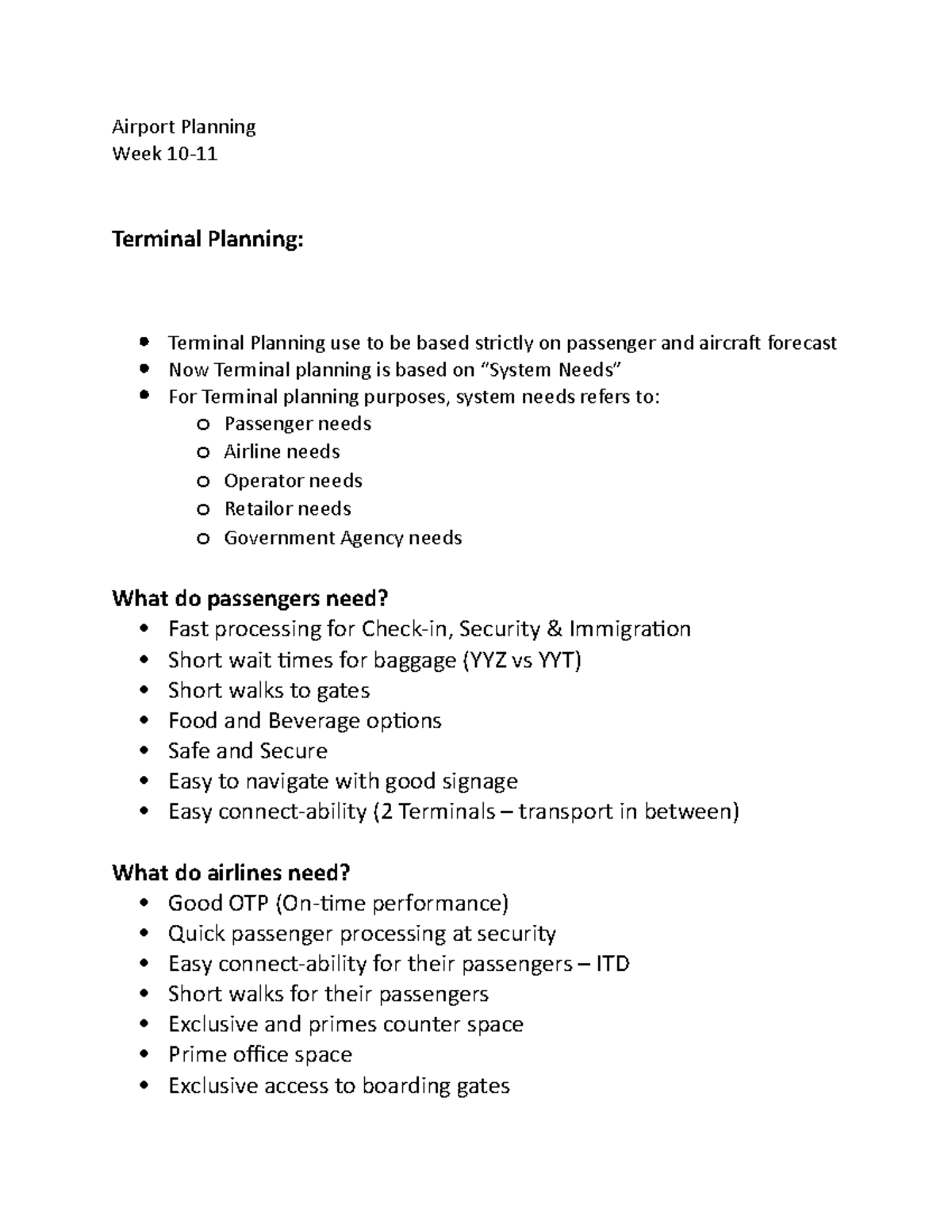 Week 10 - 11 - Lecture notes 10 - Airport Planning Week 10- Terminal ...