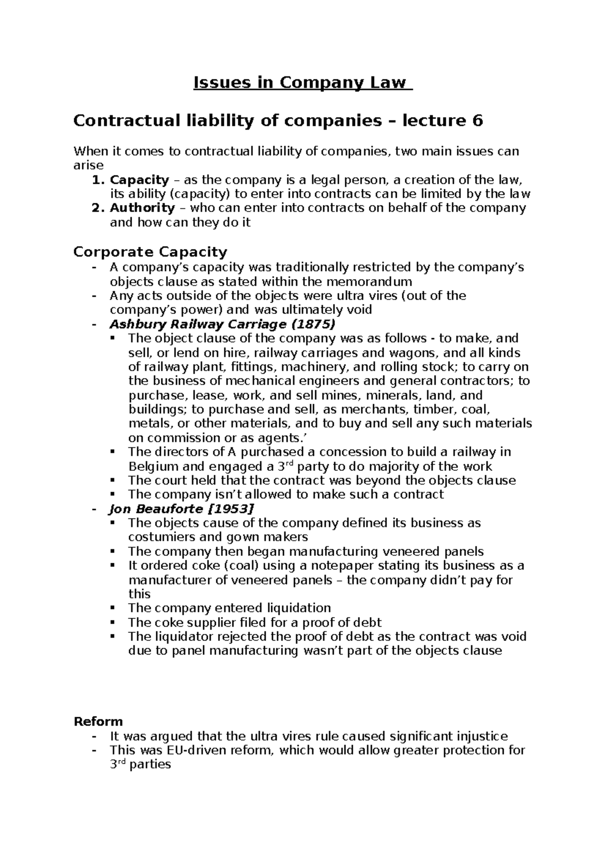 Contractual liability of companies – lecture 6 - Issues in Company Law ...