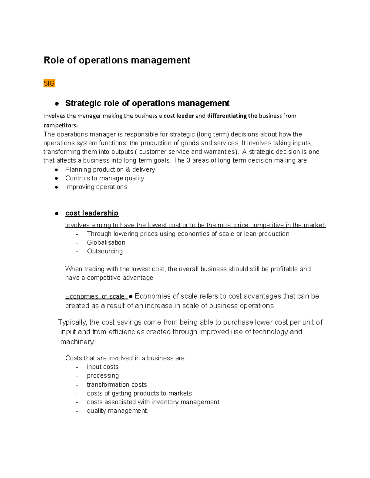 Business Studies term 4 notes - Role of operations management SIG ...