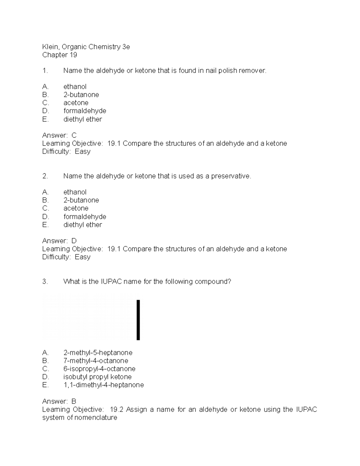 Chapter 19 organic chemistry test bank questions for Klein Orgo 3rd ...