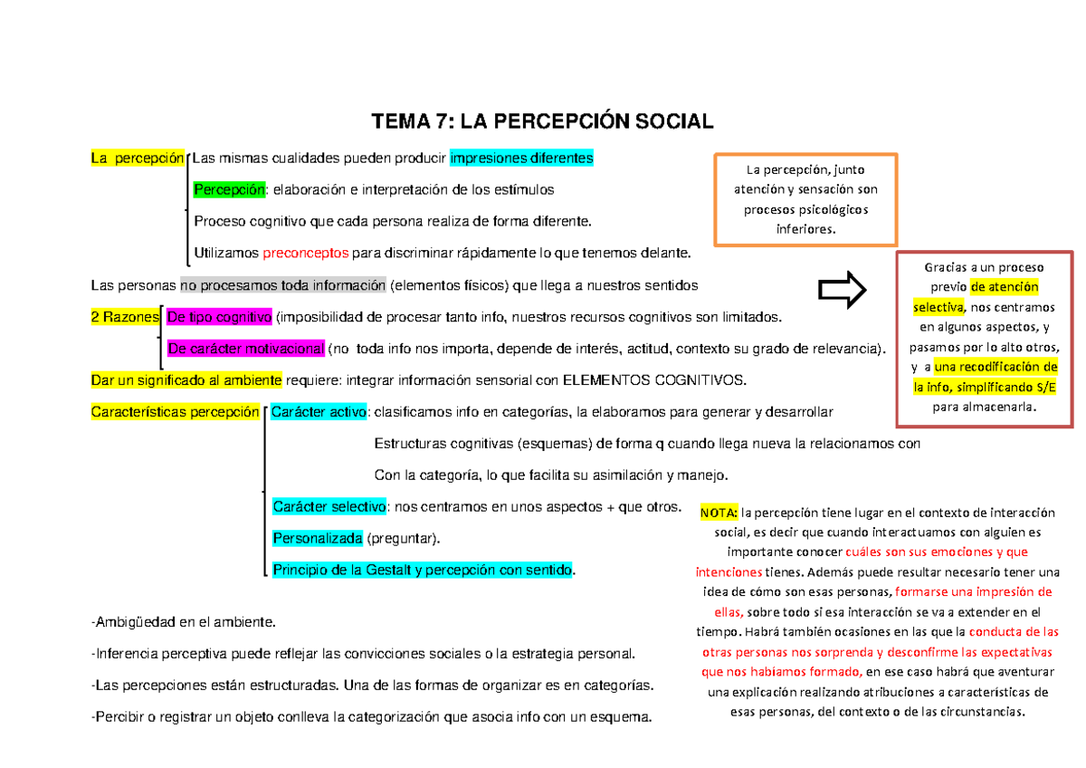 T7. La percepción social - TEMA 7: LA PERCEPCIÓN SOCIAL La percepción ...
