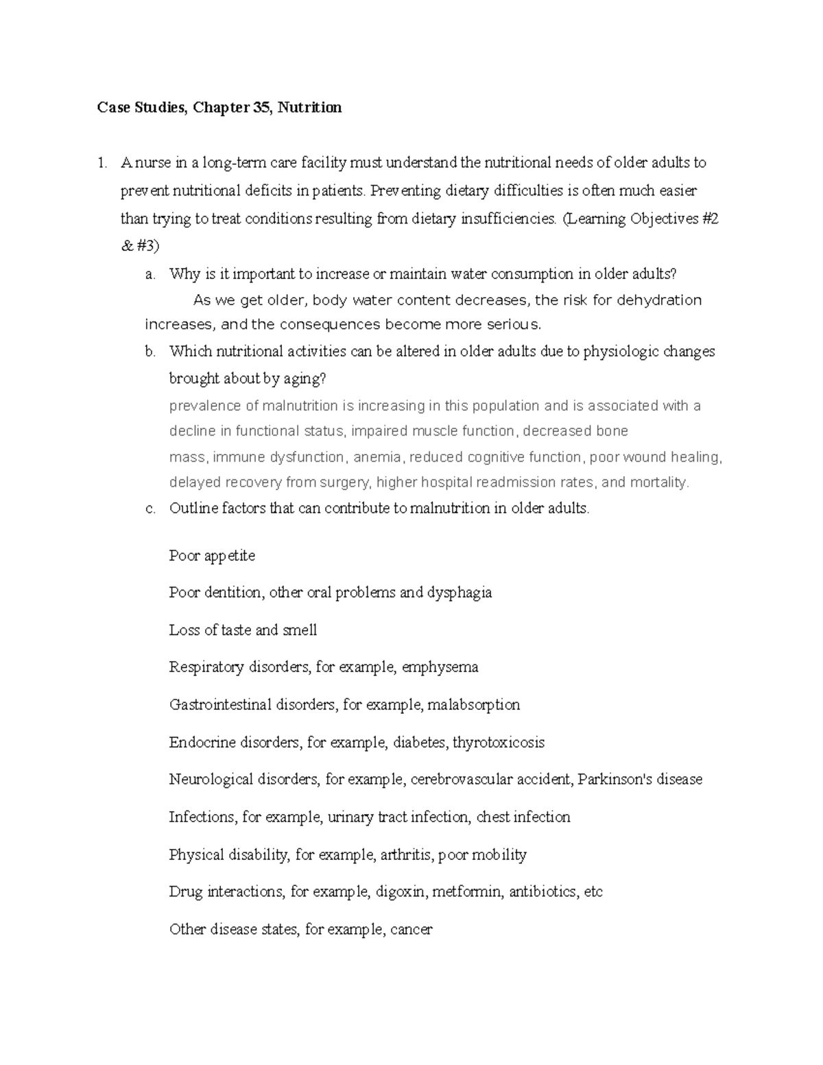 Nutrional case studies - Case Studies, Chapter 35, Nutrition 1. A nurse ...