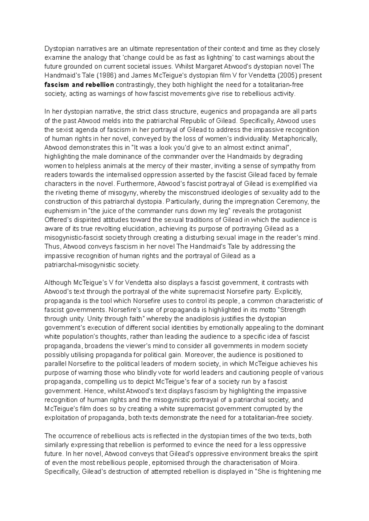 V for Vendetta and Handmaids Tale Comparison Essay - Dystopian ...