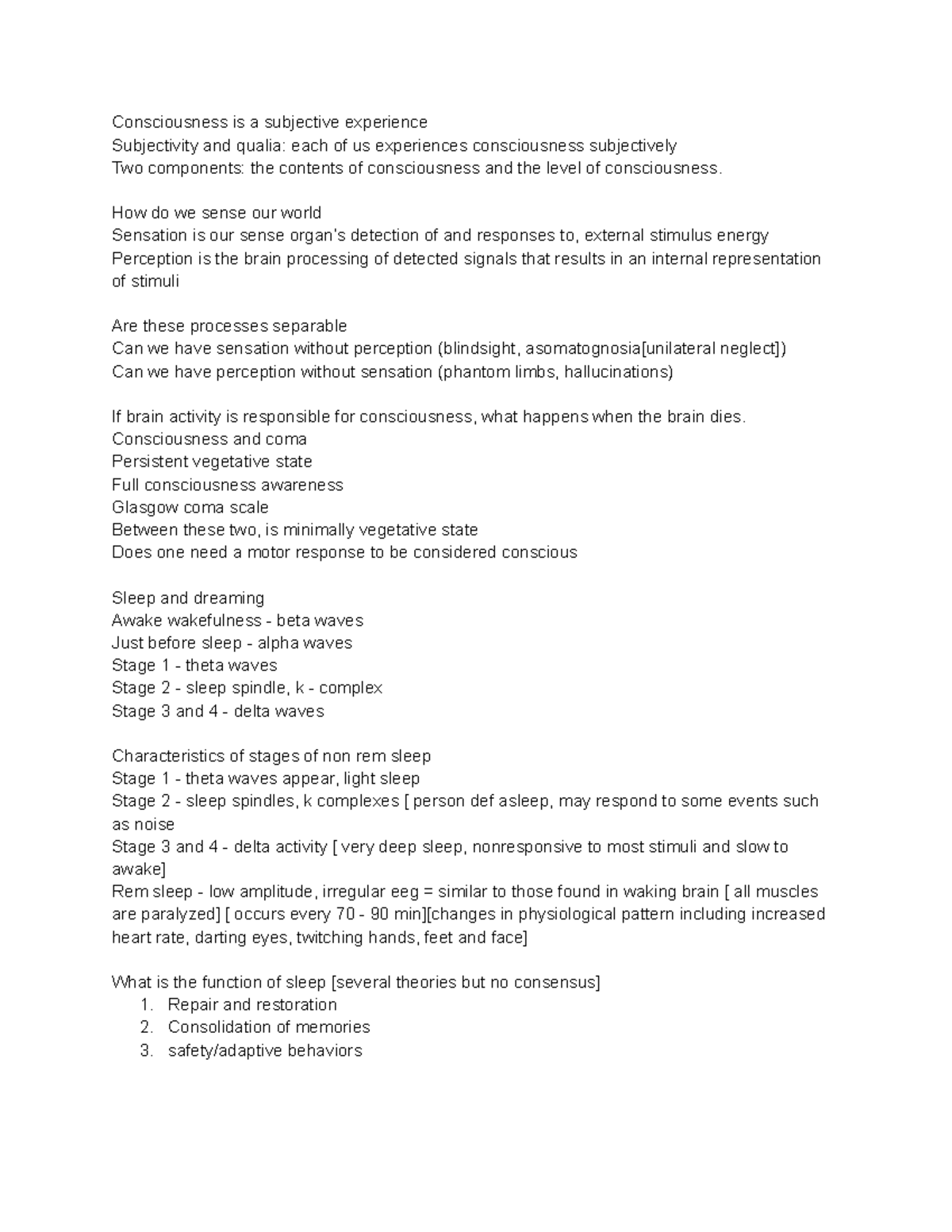 Conciousness ch 4 oct 4 - Consciousness is a subjective experience ...