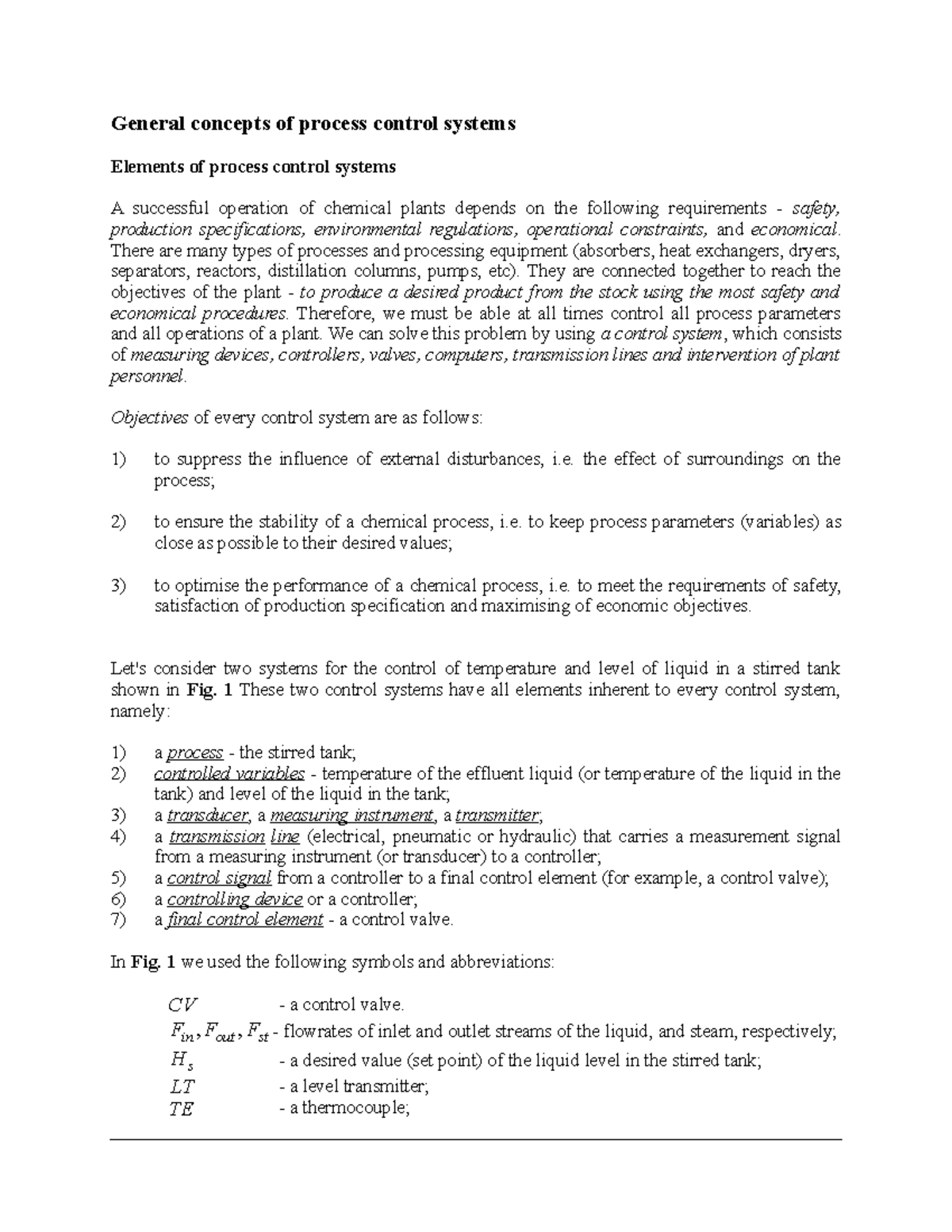 1 - class notes - General concepts of process control systems Elements ...