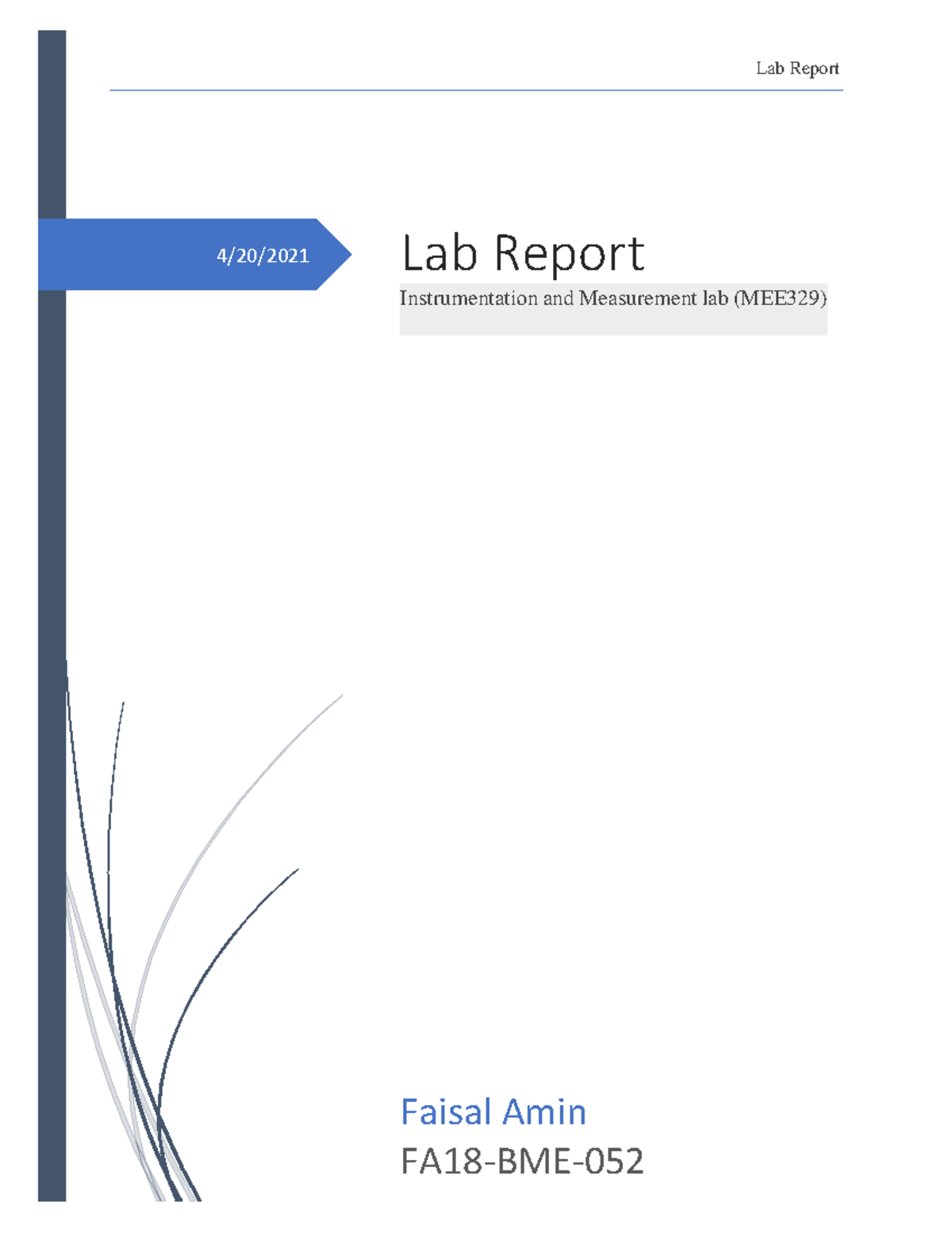 Lab#01 report Faisal AMIN FA18-BME-052 pdf - 4/20/ Lab Report Instrumentation and Measurement ...