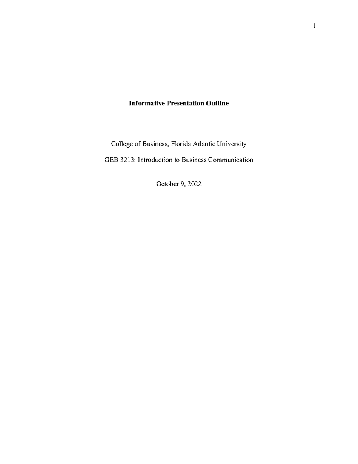 Informative Outline - Informative Presentation Outline College of ...