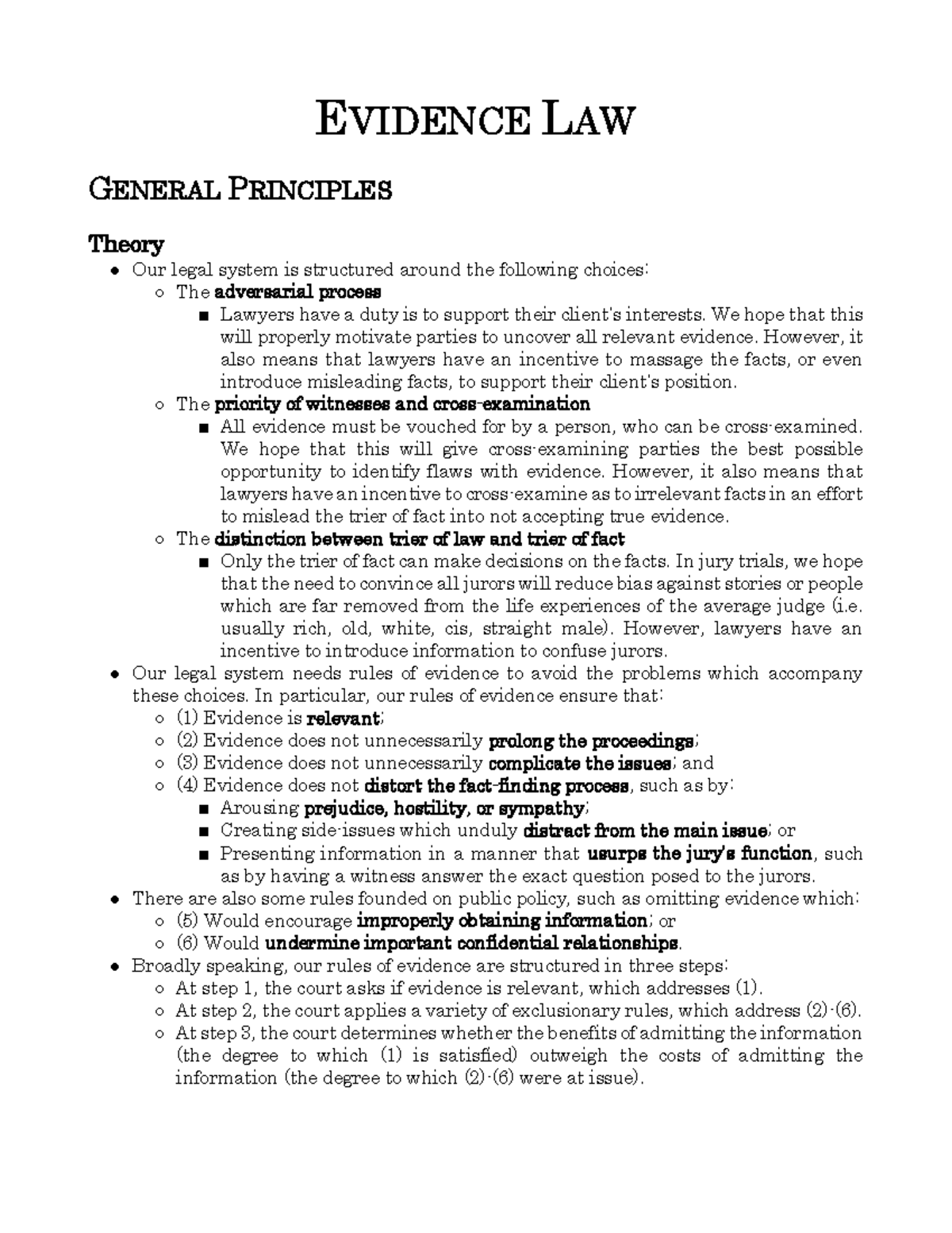 Evidence Law - Thorburn - 2019 - Summary - EVIDENCE LAW GENERAL ...