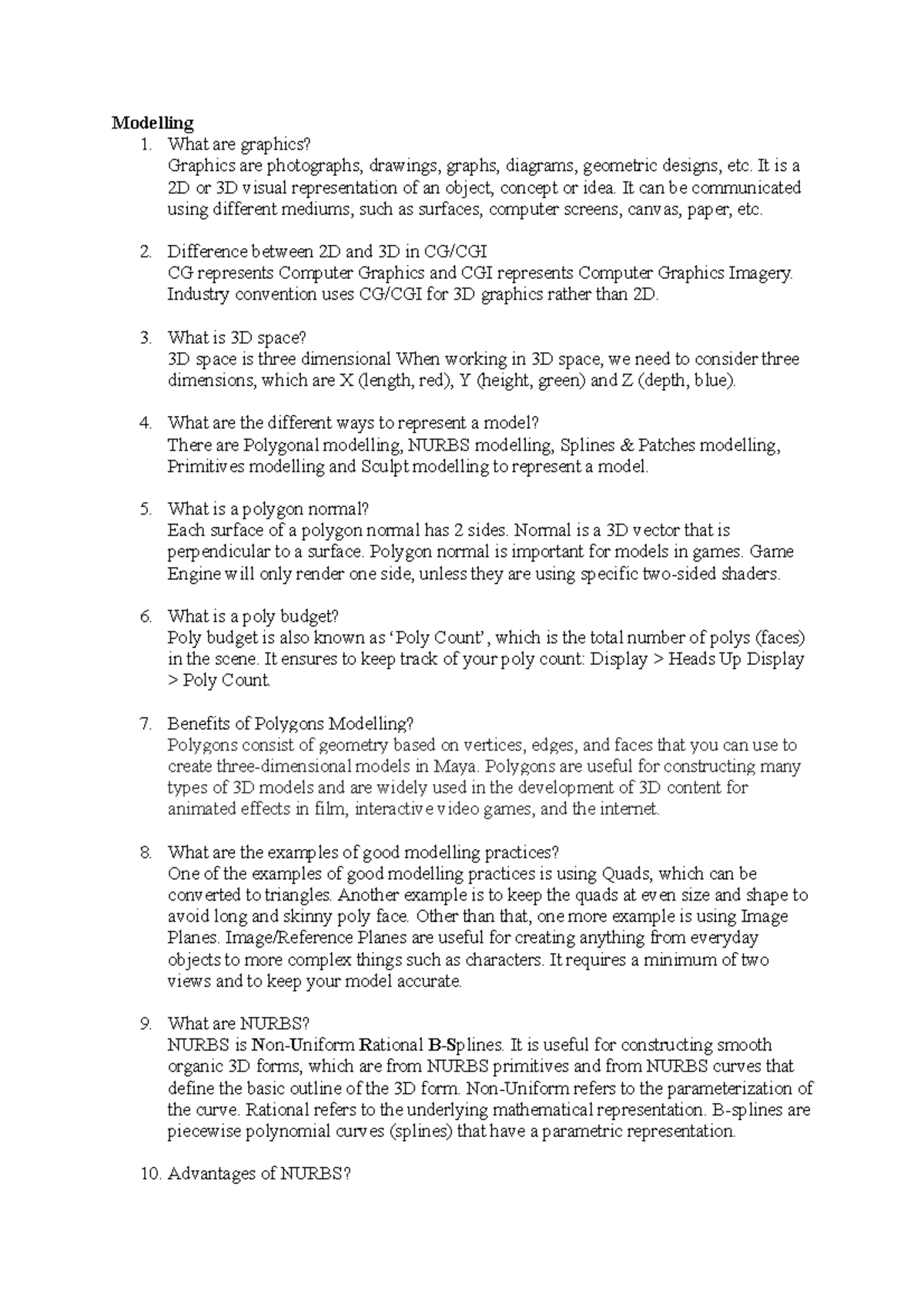 Sample/practice exam 2019, questions and answers - Modelling 1. What ...