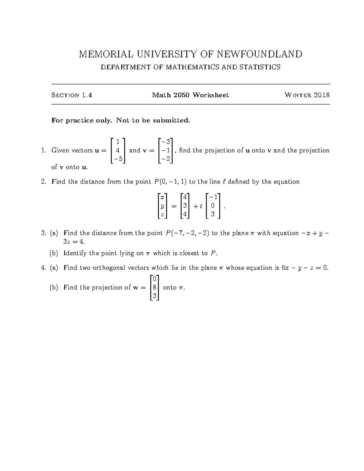 Worksheet 1-4 - Assignments - MEMORIAL UNIVERSITY OF NEWFOUNDLAND ...