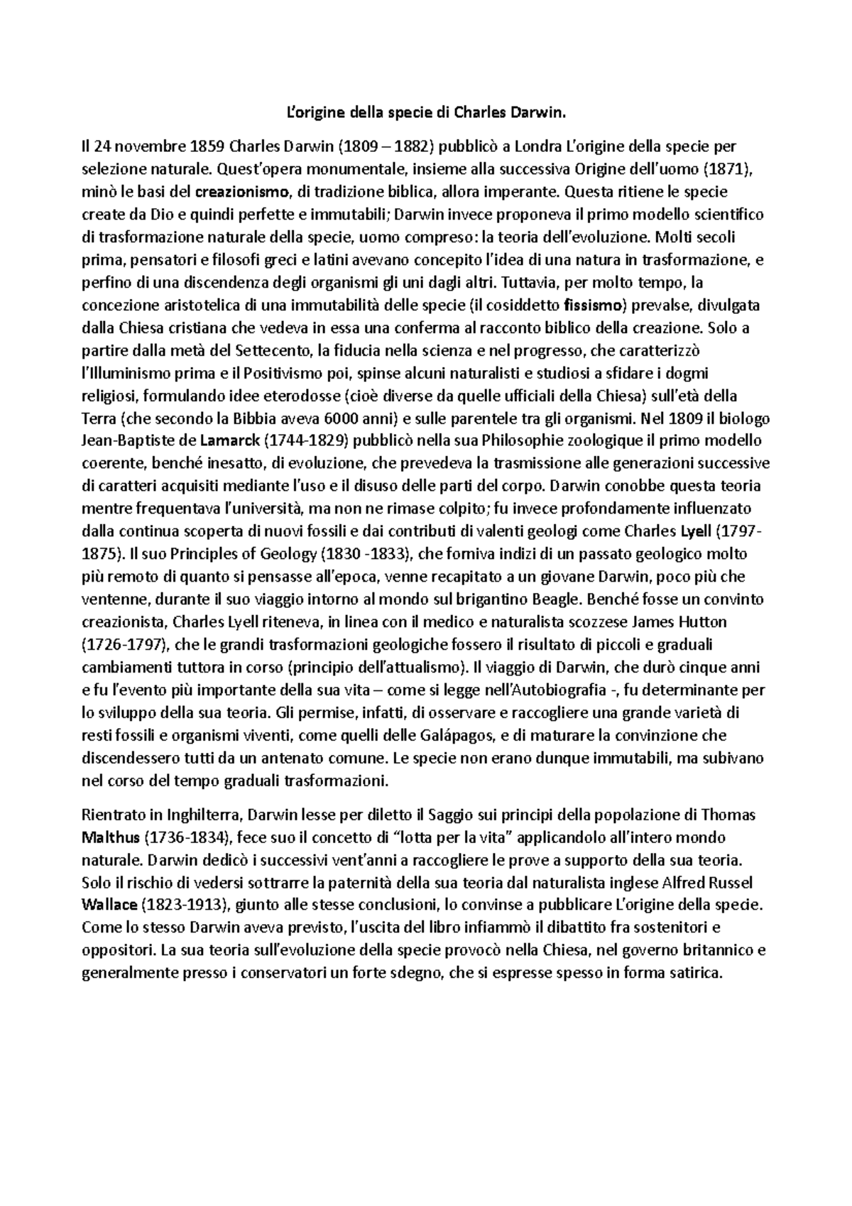 La teoria dei Darwin - L’origine della specie di Charles Darwin. Il 24 ...
