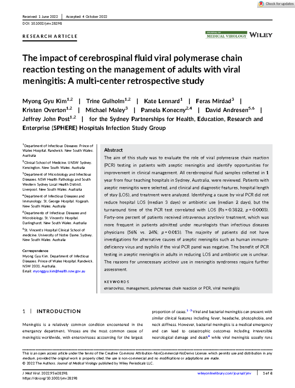 Journal of Medical Virology - 2022 - Kim - The impact of cerebrospinal ...