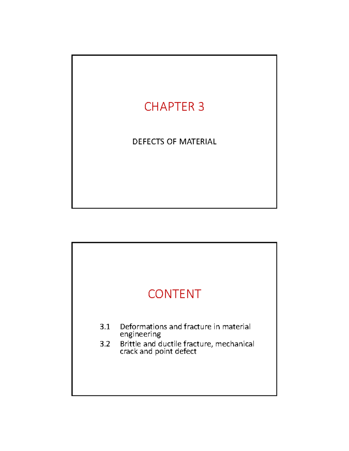 Lecture - Topic 3 - Grade: 0303 - CHAPTER DEFECTS OF MATERIAL CONTENT 3 ...