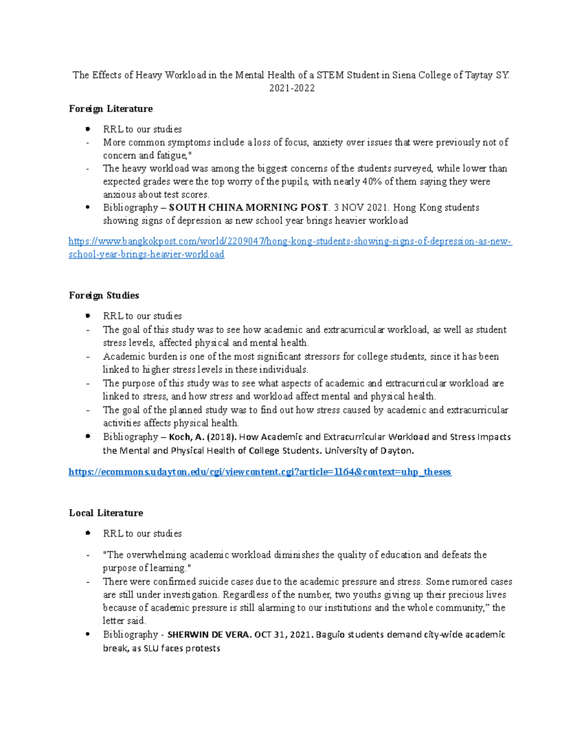 RRL - rrl - The Effects of Heavy Workload in the Mental Health of a ...
