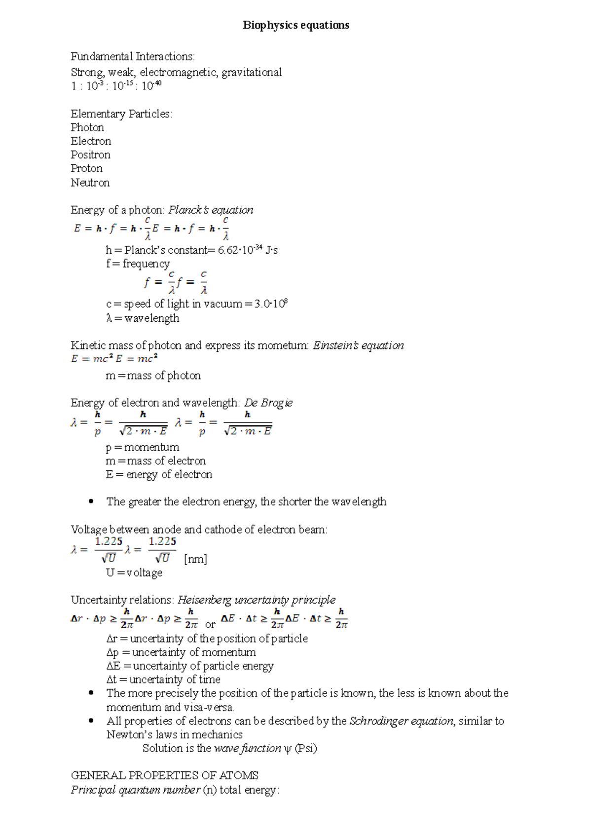 Biophysics Equations - Biophysics equations Fundamental Interactions ...
