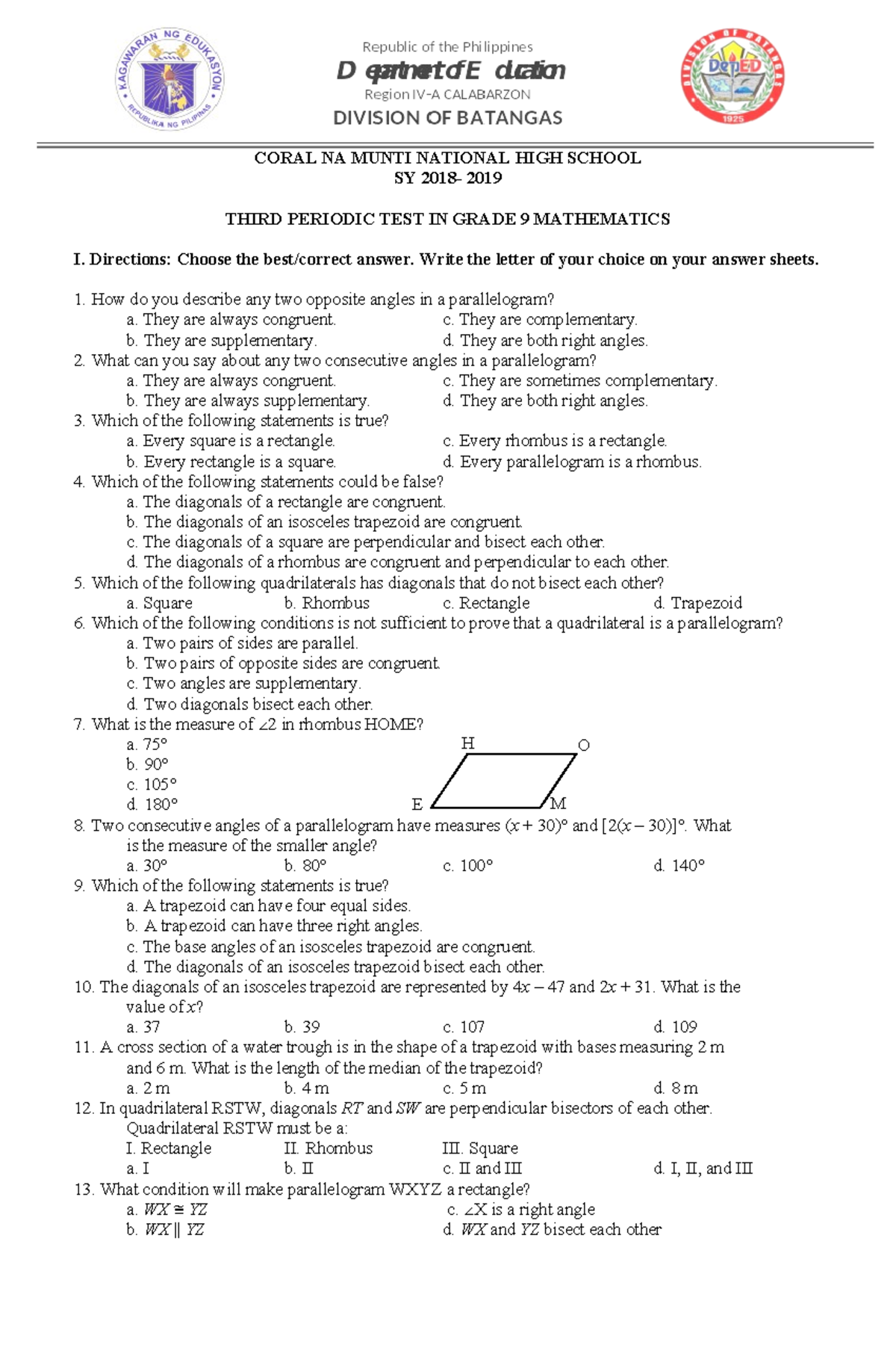 414539799 3rd Periodic Test grade 9 - H O E M CORAL NA MUNTI NATIONAL ...