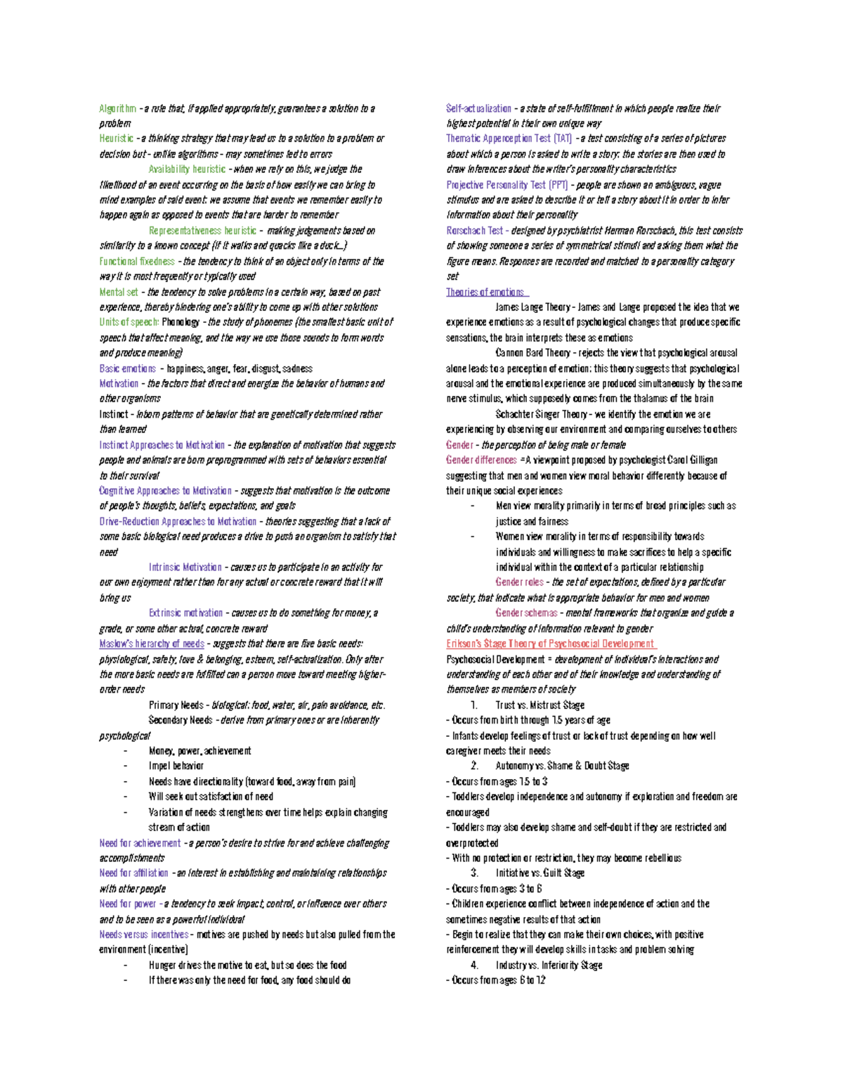Psych Exam 3 SG - Algorithm - a rule that, if applied appropriately ...