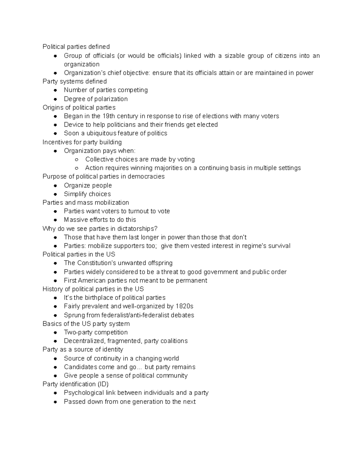 PLS 200 Notes - Political parties defined Group of officials (or would ...