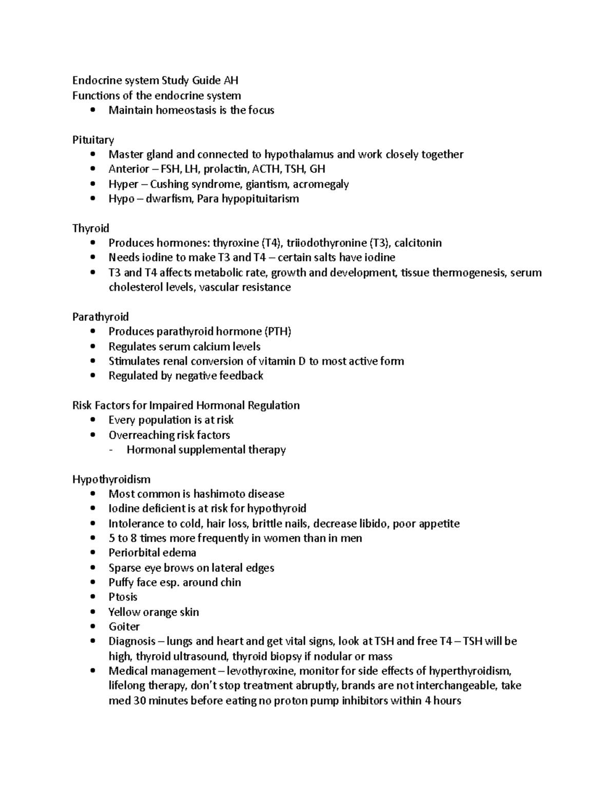 Adult Health 1 Endocrine system Study Guide - Endocrine system Study ...