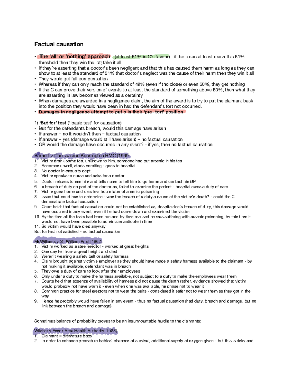 Factual Causation Lecture Notes Factual Causation • The ‘all Or ‘nothing Approach At