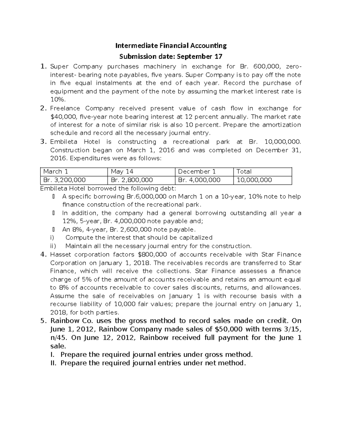 IFA I Assignment - Intermediate Financial Accounting Submission date: September 17 1. Super ...