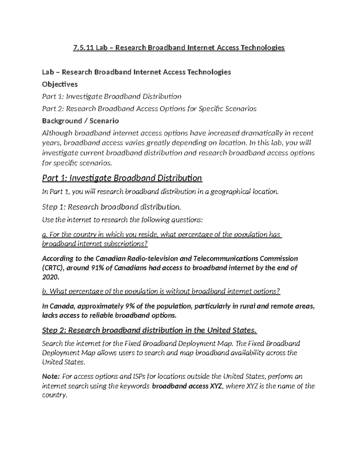 Lab 7 Lab Solutions 75 Lab Research Broadband Internet Access Technologies Lab Research 