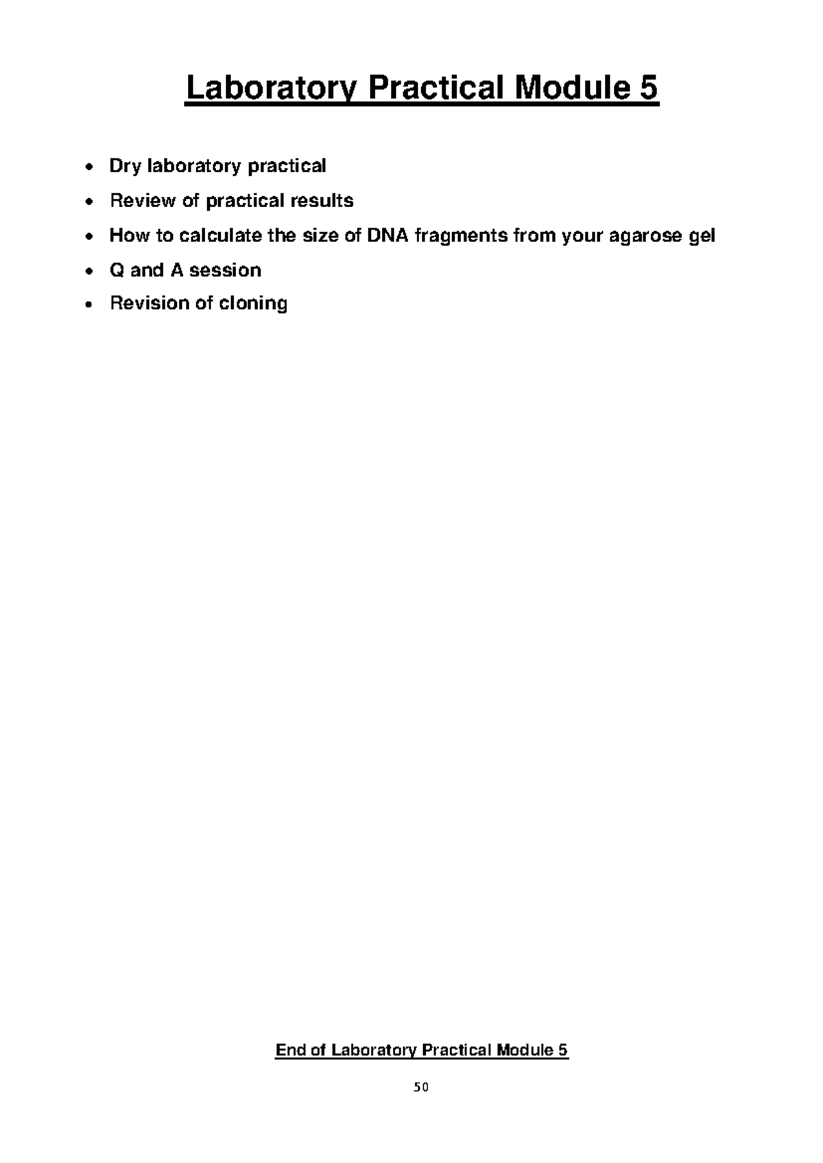 Module 5 - Laboratory Practical Module 5 • Dry laboratory practical • Review of practical ...