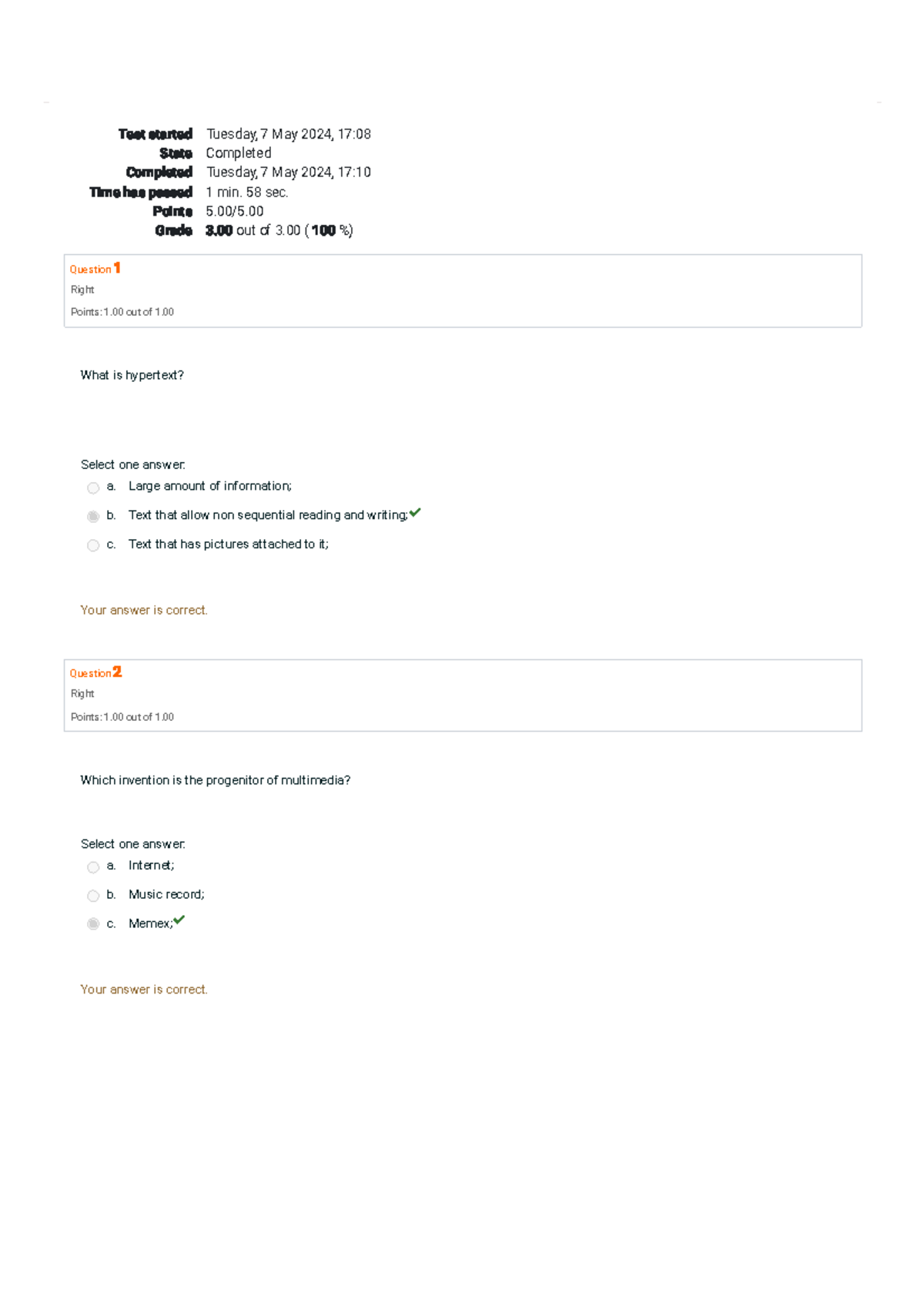 Tests lec 11 attempt review - Test started Tuesday, 7 May 2024, 17 ...