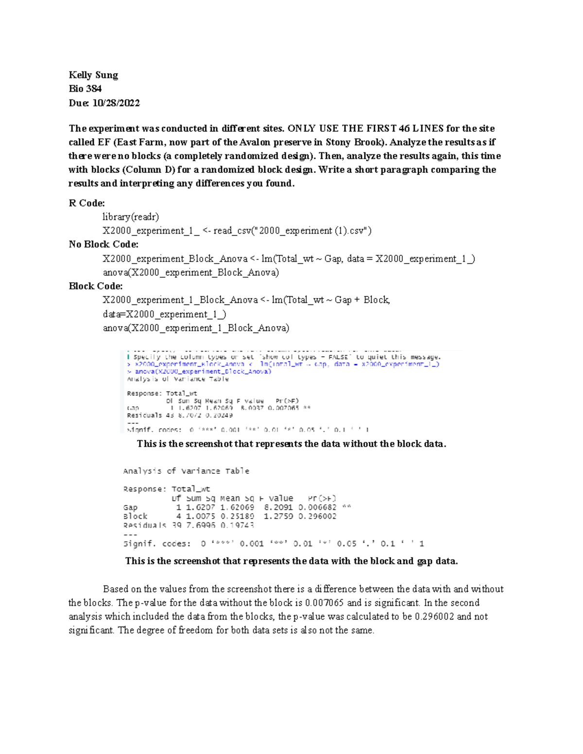 BIO 384 R HW - BIO 384 Coding Hw - Kelly Sung Bio 384 Due: 10/28/ The ...
