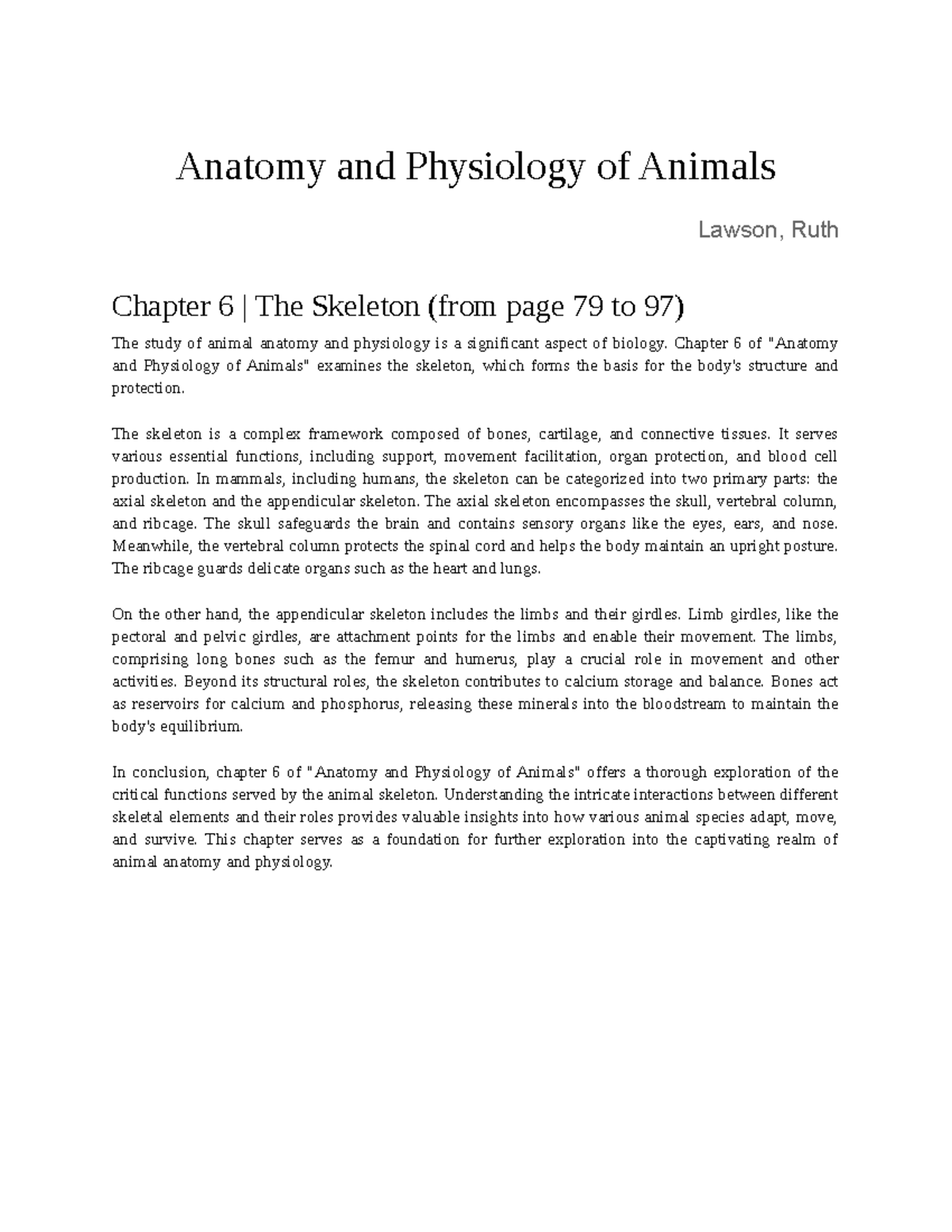 Reflective Reading English 6 - Anatomy and Physiology of Animals Lawson ...