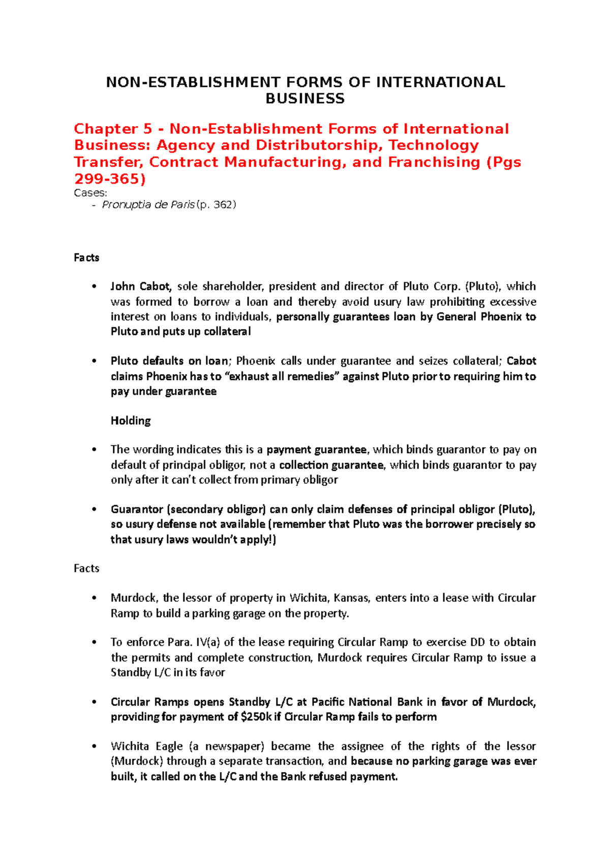 Ibt class 5-6 - NON-ESTABLISHMENT FORMS OF INTERNATIONAL BUSINESS Chapter 5 - Non-Establishment ...