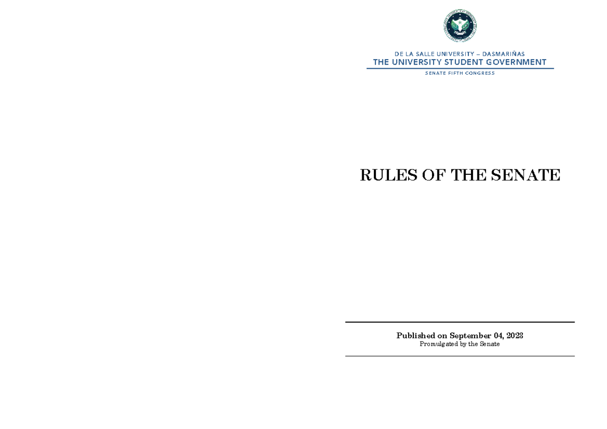 Senate Rules of Procedures - D E L A SALLE U NIV ERS ITY — DA SM ARI ÑA ...