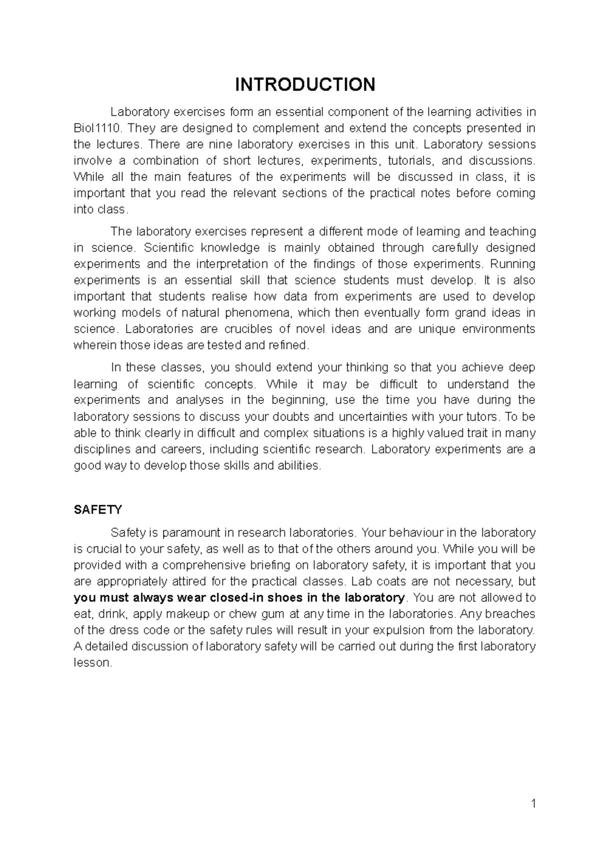 4. Biol1110 2022 Practical 1 instructions - INTRODUCTION Laboratory ...
