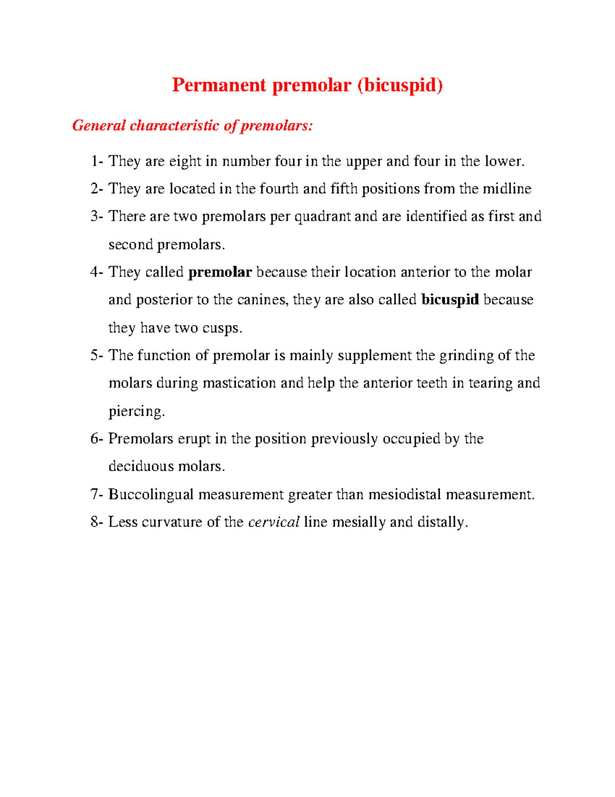 Permanent maxillary premolar 8 - Permanent premolar (bicuspid) General ...