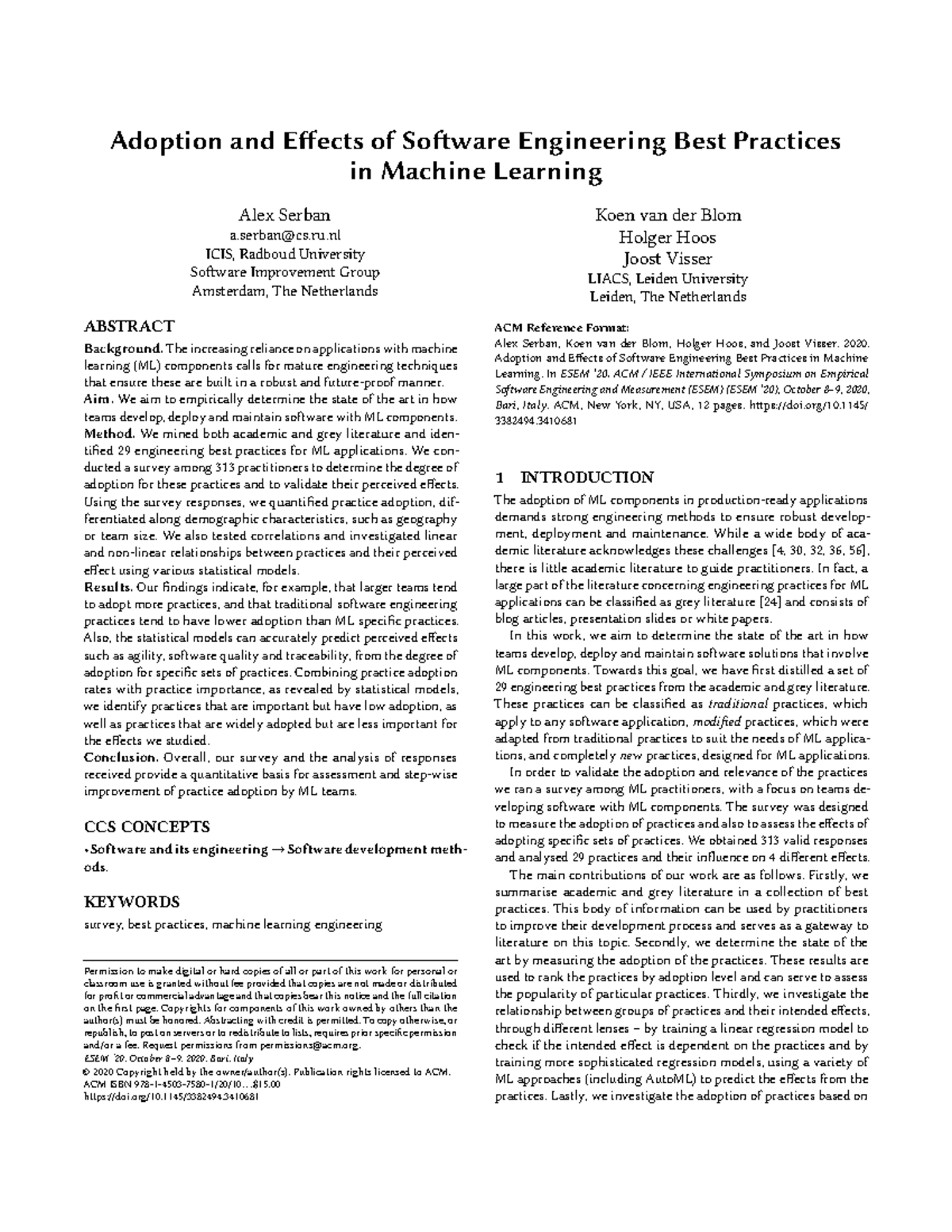 Serban 2020 - Adoption and Effects of So ware Engineering Best ...