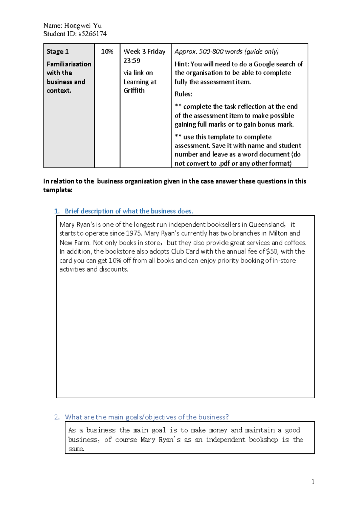 Stage 1 template - 111111111111111 - Student ID: s Stage 1 ...
