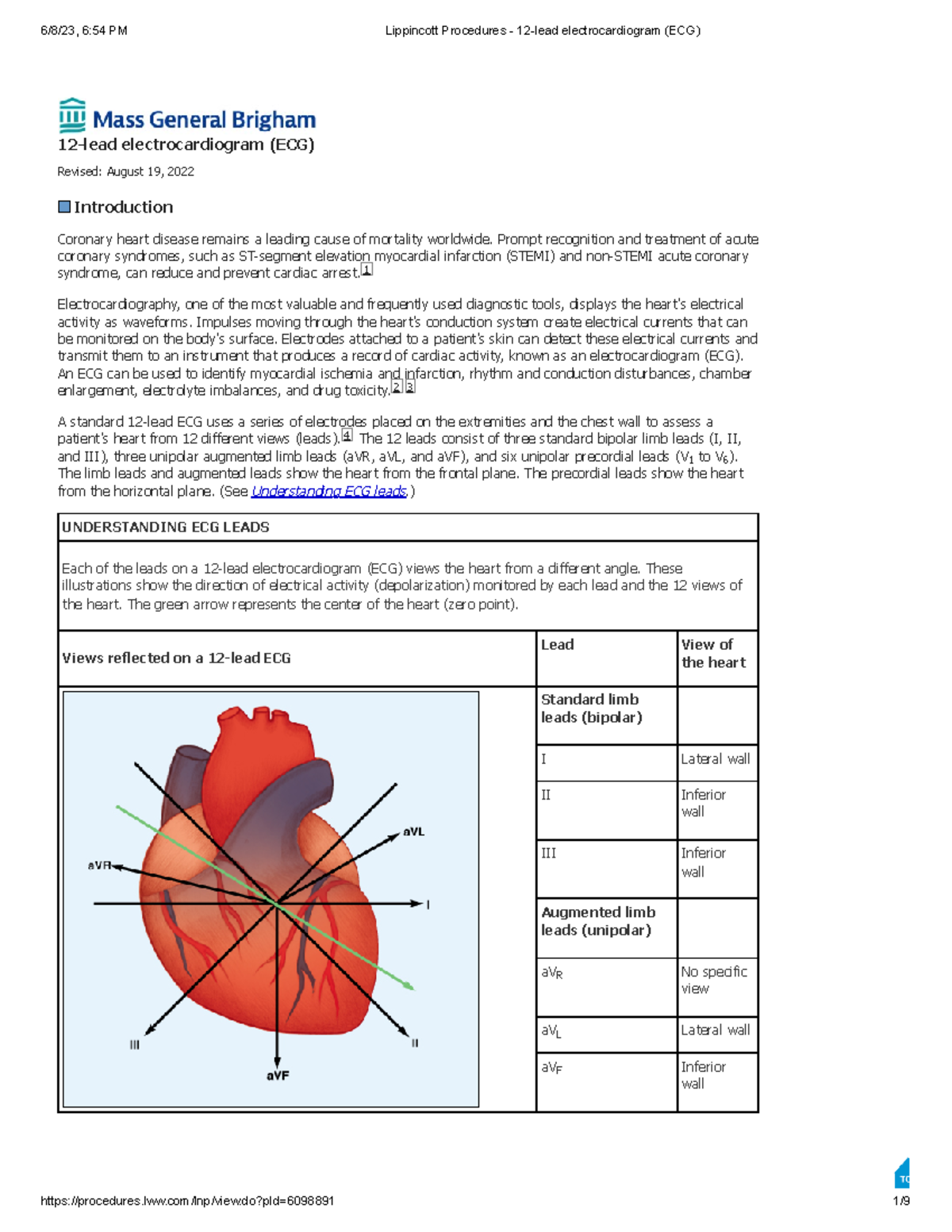 Lippincott Procedures - 12-lead electrocardiogram (ECG) - 12-lead ...