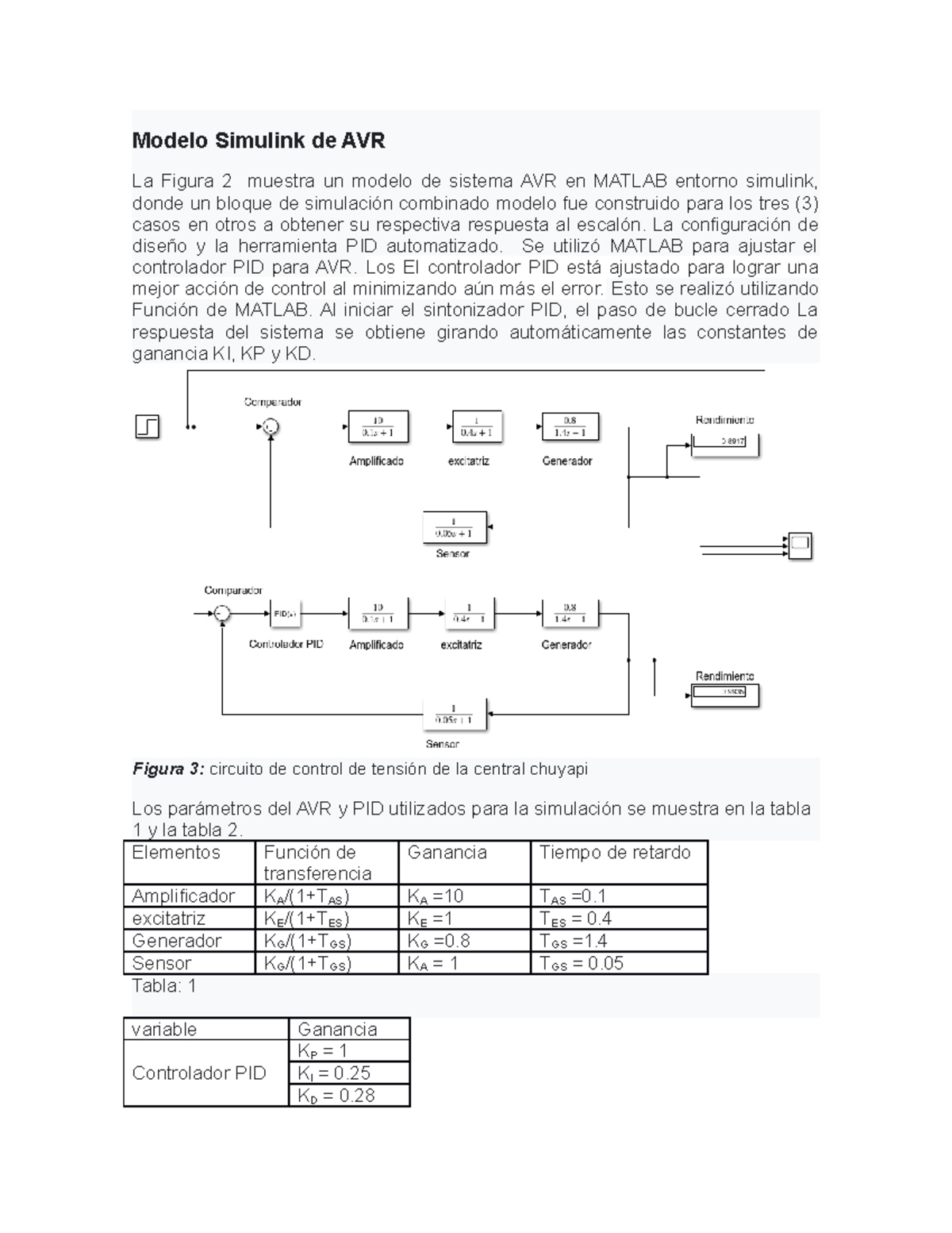 Modelo Simulink de AVR - trabajo - Modelo Simulink de AVR La Figura 2 ...