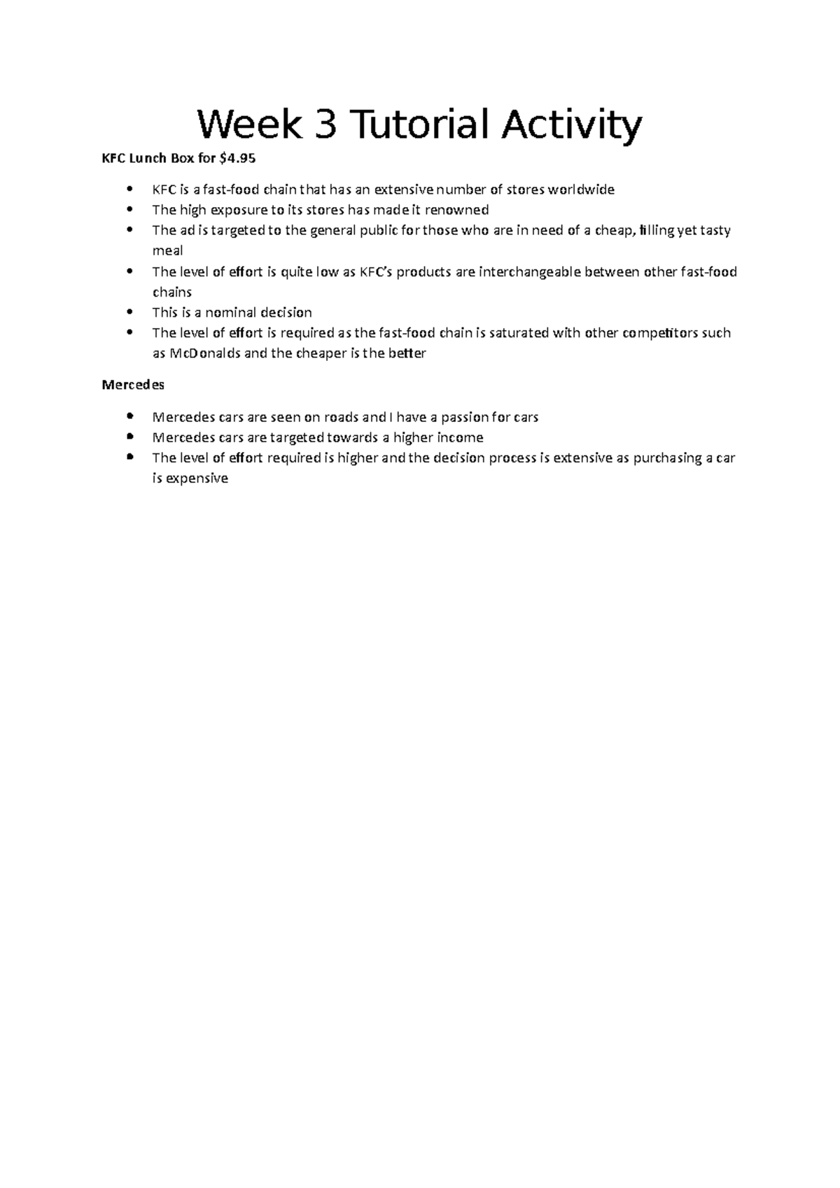 Week 2 - Notes - Week 3 Tutorial Activity KFC Lunch Box for $4. KFC is ...