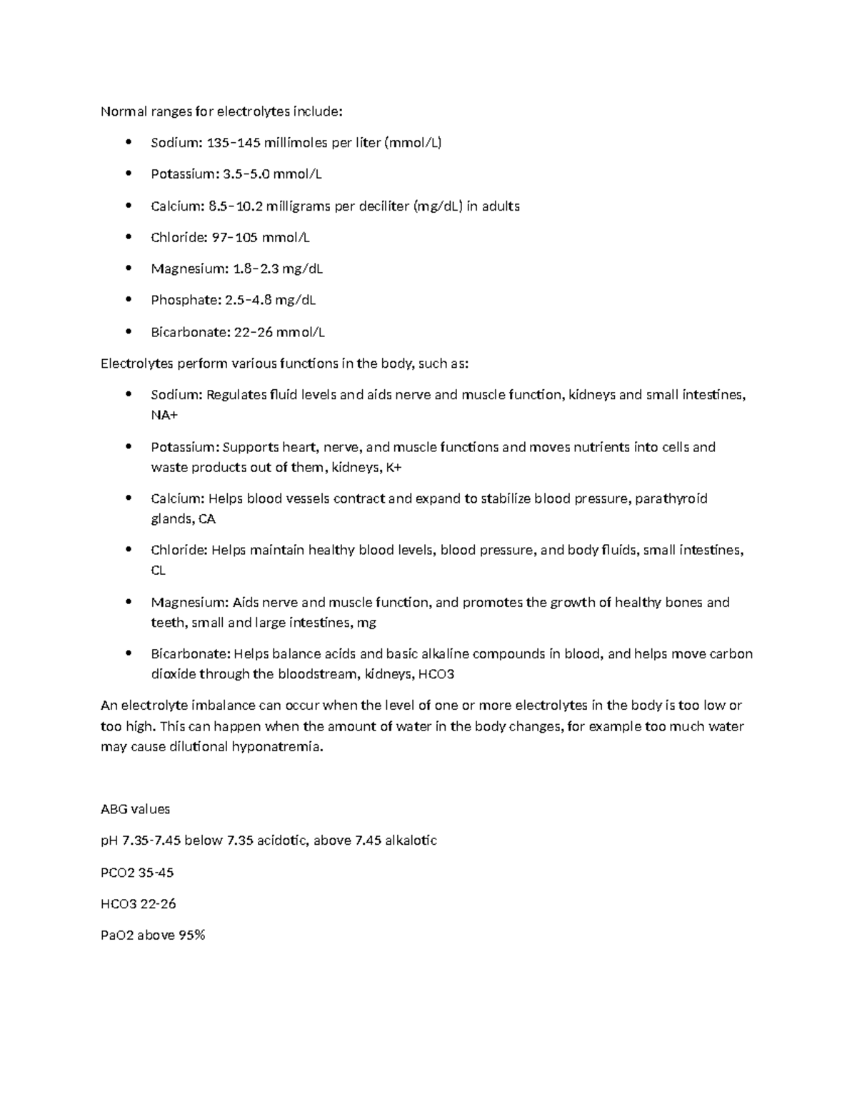 electrolyte normal ranges - Normal ranges for electrolytes include ...