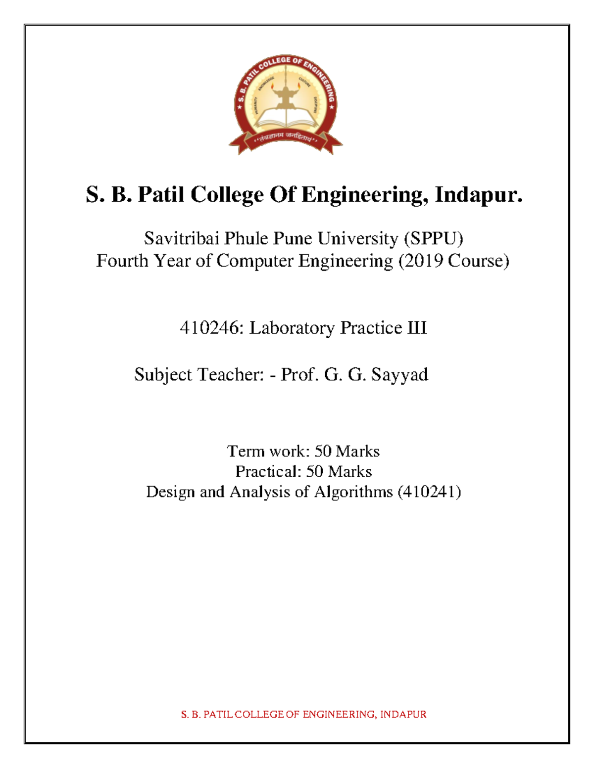 DAA LP-III Lab Manual - this is usefull - S. B. Patil College Of ...