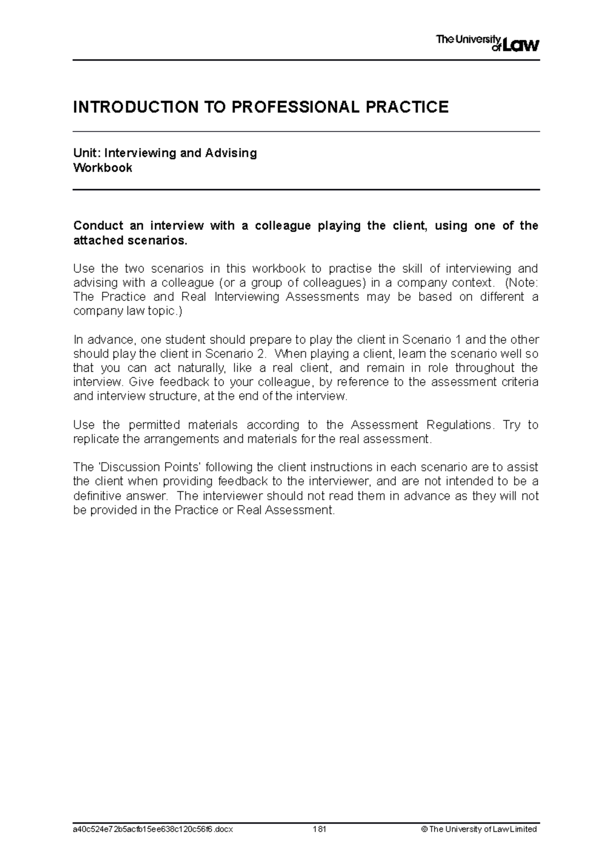 2223 ipp ws interviewing ce01 workbook - INTRODUCTION TO PROFESSIONAL ...