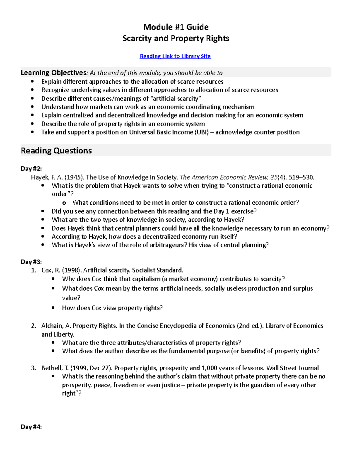 FA21 Module 1 Reading Guide - Module #1 Guide Scarcity and Property ...