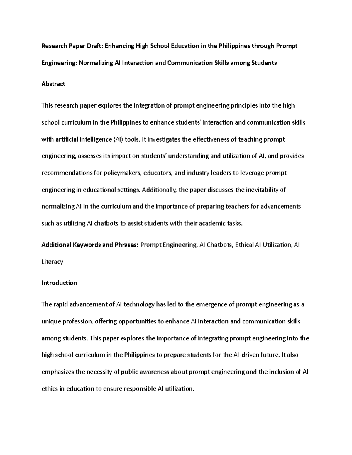 Research Paper - Prompt Engineering - Research Paper Draft: Enhancing ...