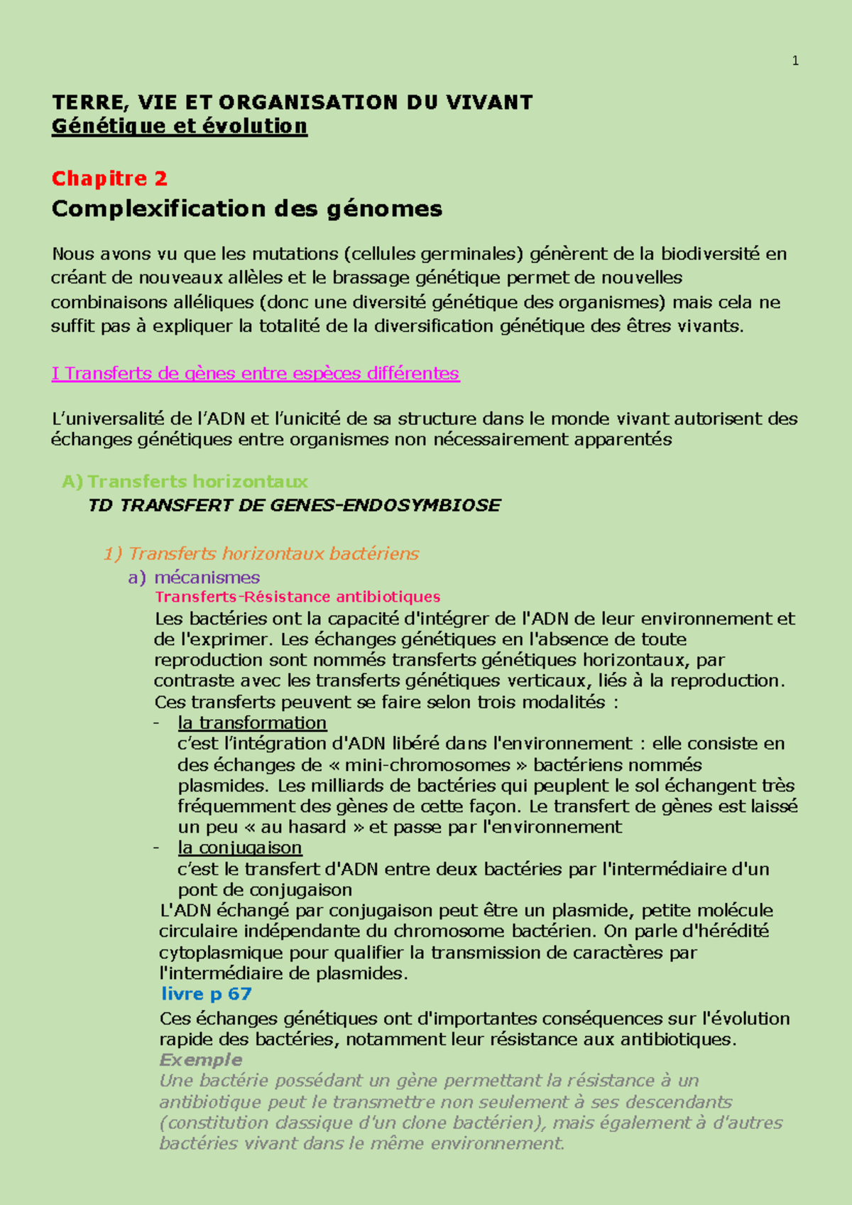 Chap 2 cours complexification genome - TERRE, VIE ET ORGANISATION DU ...