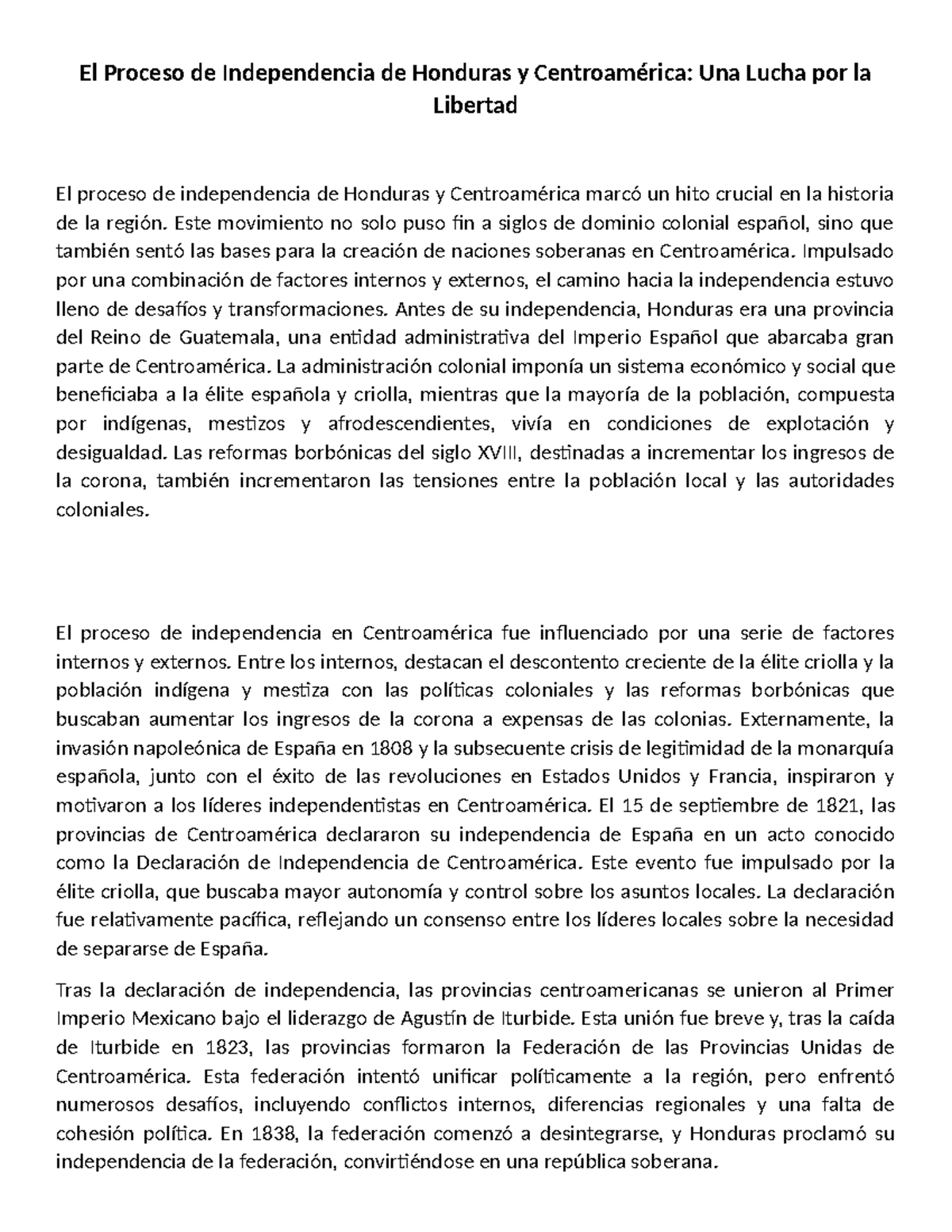 El Proceso de Independencia de Honduras y Centroamérica - Este ...