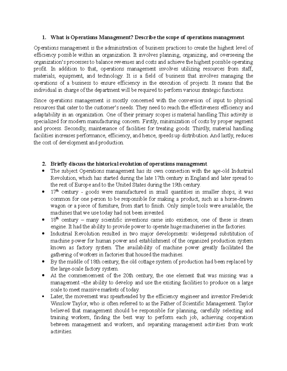 Ass6 - Operations Management and Total Quality Management - 1 is ...