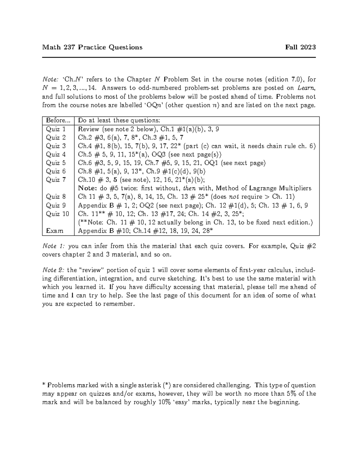 Practice Questions - yes - Math 237 Practice Questions Fall 2023 Note ...