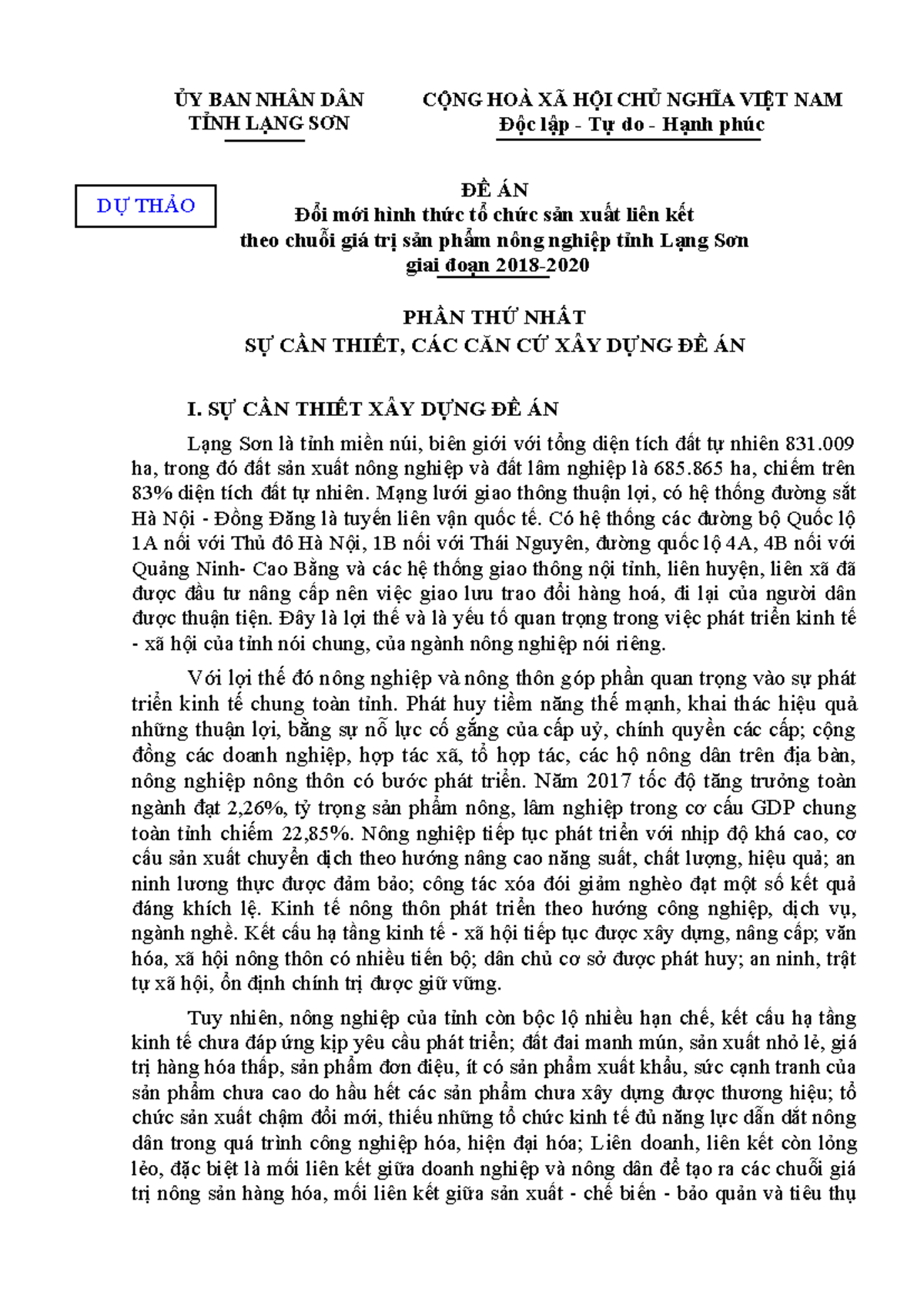 Du thao DA doi moi hinh thuc to chuc SX theo chuoi gia tri sau y kien ...